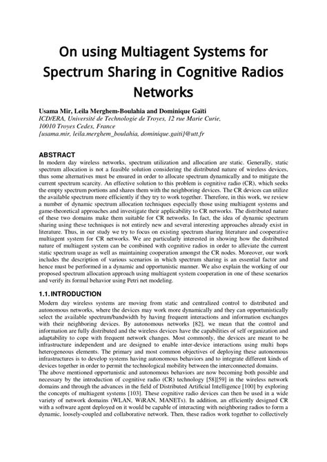 Pdf On Using Multiagent Systems For Spectrum Sharing In Cognitive