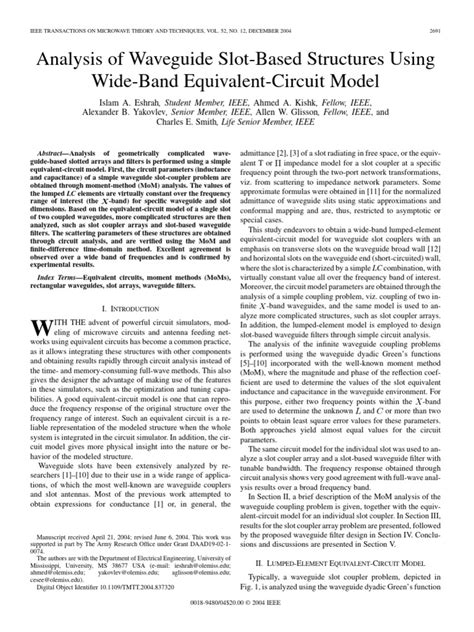 Analysis Of Waveguide Slot Based Structures Using Wide Band Equivalent