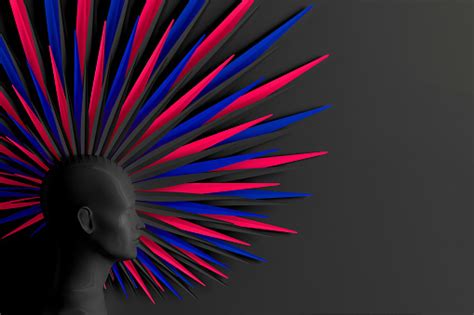 양식에 일치시키는 모호크 헤어 스타일과 프로필에 젊은 여성의 입체 머리와 창조적 인 어두운 배경 3d 일러스트레이션 0명에 대한 스톡 사진 및 기타 이미지 Istock