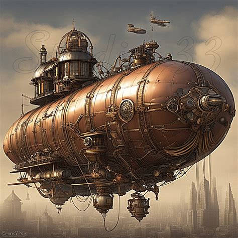 Steampunk Blimp Downloadable Steampunk Dirigible In Color Computer Generated Flying Machine