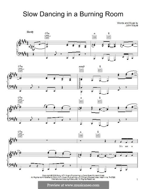 Slow Dancing In A Burning Room By J Mayer Sheet Music On Musicaneo