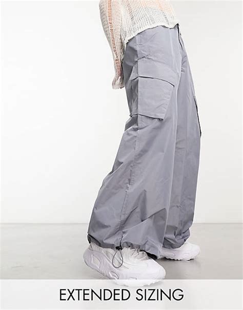 Asos Design Ultra Wide Parachute Cargo Pants In Charcoal Asos
