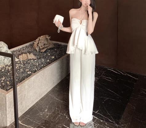 2color 홀터 튜브탑 와이드 팬츠 투피스 셋업 투피스 홀터넥 튜브탑 홀터넥 나시 팬츠 일자 팬츠 섹시 투피스 글램 투피스 휴양지 투피스 바캉스룩 호캉스룩 데이트룩