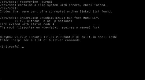 Ubuntu が Contains A File System With Errors で起動しなくなった場合の対処法