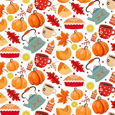 Cozy Fall Season Seamless Pattern Premium Vector