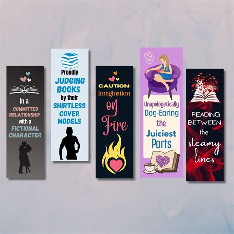 5 Spicy Romance Reader Bookmarks Printable Bookmarks Smut Bookmarks Bookmark PNG