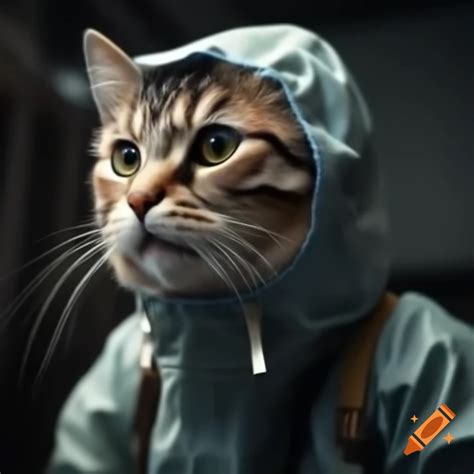 Grey And Calico Cat Wearing A Hazmat Suit On Craiyon