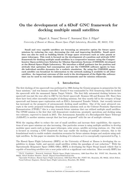 Pdf On The Development Of A 6dof Gnc Framework For Docking Multiple