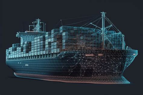 Worldwide Cargo Ship Polygonal Wireframe Mesh Art Looks Like Constellation On Dark Blue Stock