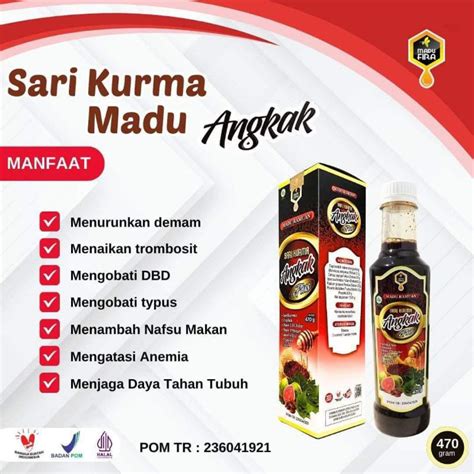 Jual Sari Kurma Angkak Plus Madu Fira Daun Ubi Jalar Jambu Biji 470gr