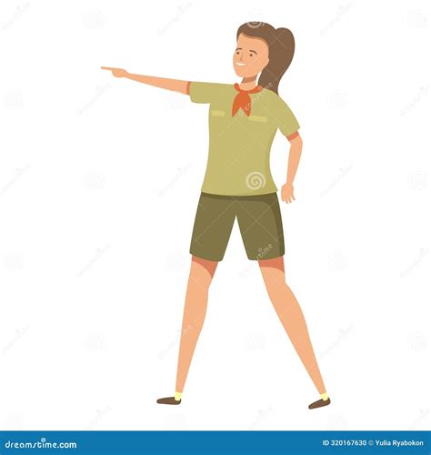 Cartoon Scout Girl Pointing To The Distance Stock Vector Illustration