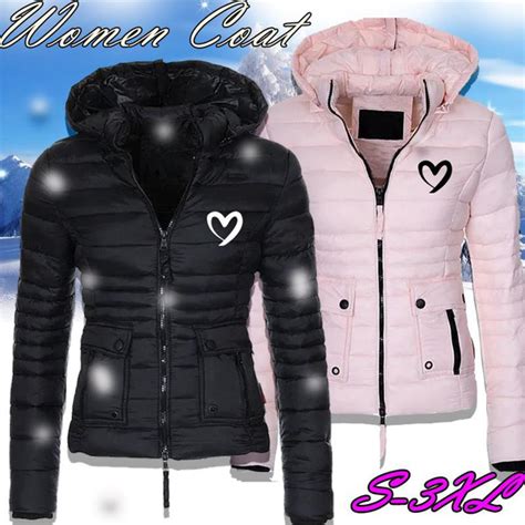 Trending Women Cute Heart Printed Light Down Jacket Hooded Winter