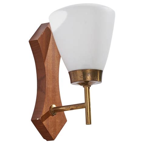Swedish Designer Wall Light Teak Brass Glass Sweden 1950s For