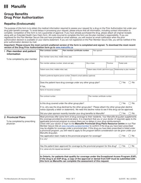 Repatha Evolocumab Manulife Insurance Form World Oscar