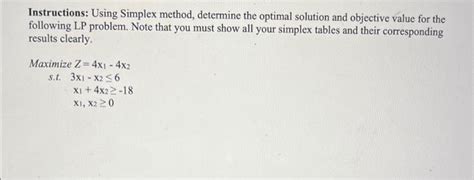 Solved Instructions Using Simplex Method Determine The