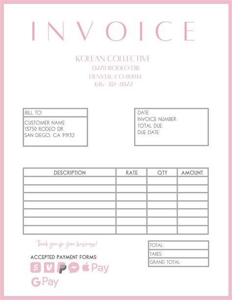 printable editable invoice template