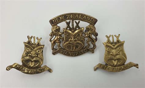 Wwi New Zealand 19th Reinforcements Cap And Collar Badges Set Trade