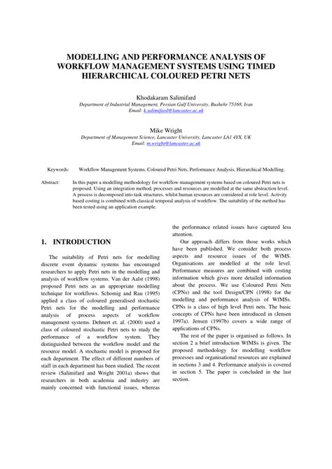 Pdf Modelling And Performance Analysis Of Workflow Management Systems