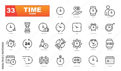 Time And Clock Line Icons Set Icon Collection Contain Timer Speed Alarm Restore Management