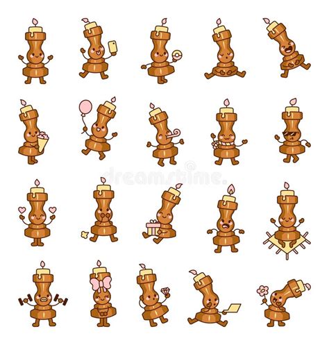 Cute Kawaii Cartoon Candlestick Characters Stock Illustration