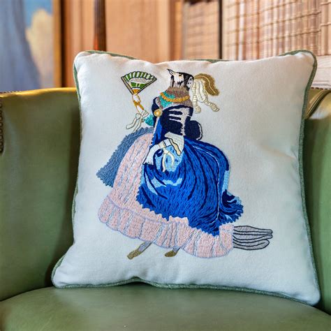 Animaux Hand Embroidered Female Swallow Cushion Fine Cell Work