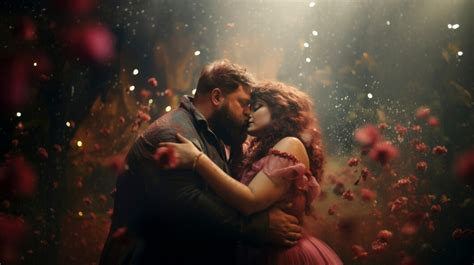 Free Photo Medium Shot Couple Kissing In Fantasy Background