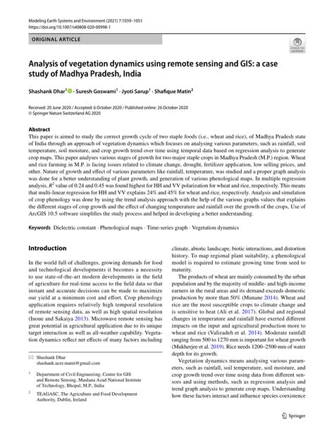 PDF Analysis Of Vegetation Dynamics Using Remote Sensing And GIS A Case Study Of Madhya