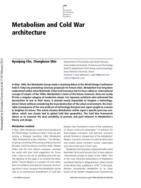 Cho Shin 2014 Metabolism And Cold War Architecture Metabolismo Y