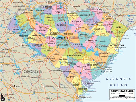 Detailed Political Map Of South Carolina Ezilon Maps Adams Printable Map