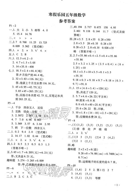 2024年寒假乐园北京教育出版社五年级数学河南专版答案——青夏教育精英家教网——