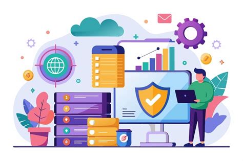 Secure Data Management Illustration Featuring Person Working On Laptop