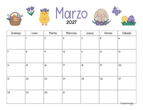 Calendario Marzo 2027 Plantillas Gratis Para Imprimir