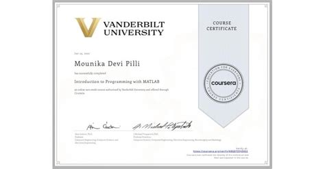 Mounika Devi On Linkedin Completion Certificate For Introduction To Programming With Matlab