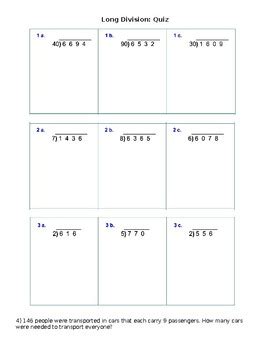 Long Division Quiz By Grade 7 Ontario Resources TPT