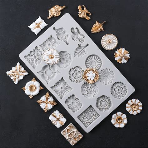 유럽 구호 보석 보석 실리콘 몰드 퐁당 케이크 장식 컵 케이크 설탕 공예 사탕 점토 오븐용 접시 도구점토 압출기 Aliexpress