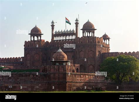 Red Fort Or Lal Qila With Indian Flag Unesco World Heritage Site Stock