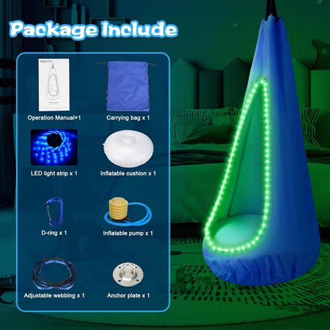 Asiento columpio para niños hamaca colgante con tira de luces LED y cojín inflable silla