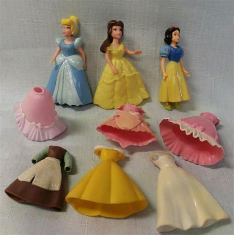 3 Polly Pocket Disney Princess And Rubber Clothes Dresses Some Glitter