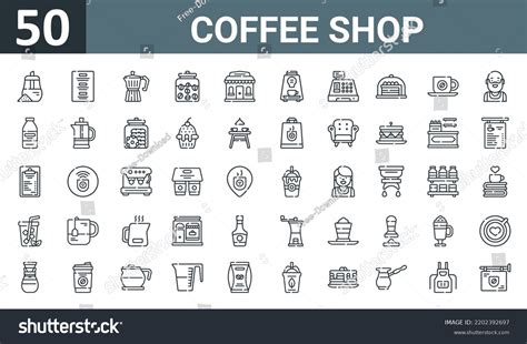 Set 50 Outline Web Coffee Shop Stock Vector Royalty Free 2202392697