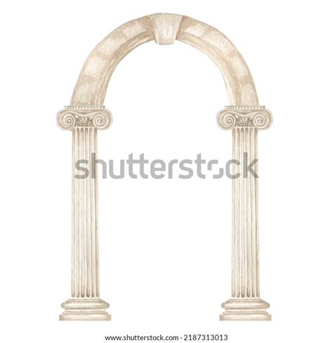 Watercolor Antique Arch Column Ionic Order Stock Illustration