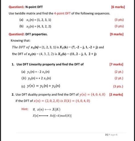 Solved Question N Point DFT Marks Use Twiddle Matrix Chegg
