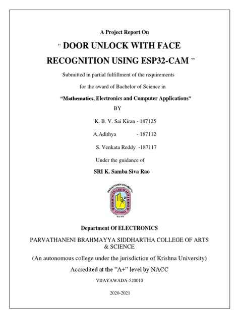 Door Unlock With Face Recognition Using Esp32 Cam A Project Report On Pdf Arduino