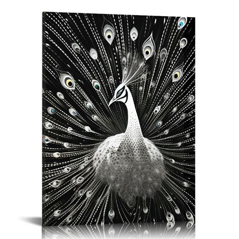 Gosmith Open Screen White Peacock Art Black And White Peacock Art
