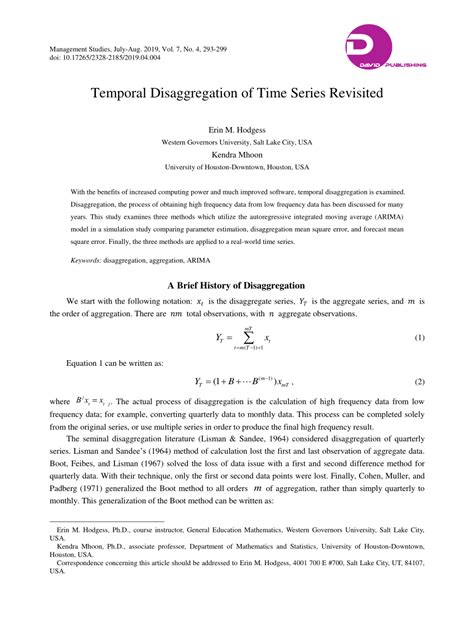 Pdf Temporal Disaggregation Of Time Series Revisited