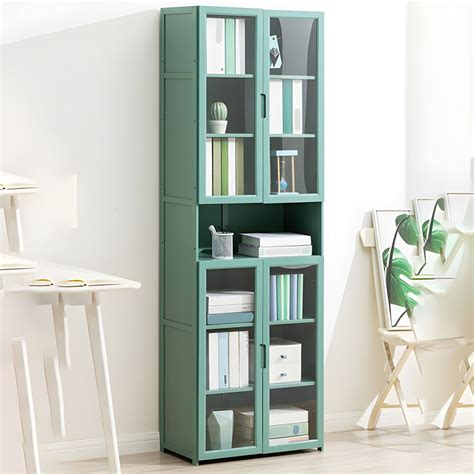 Modern Green Wood Bookcase With Hinged Doors And Shelves Included 23