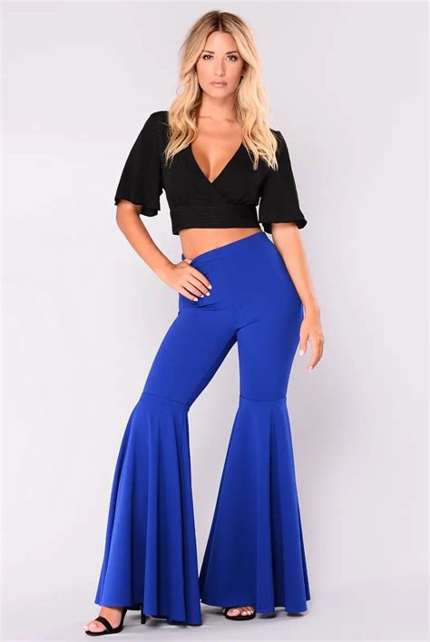 Women Loose High Waist Wide Leg Pants Flare Pants Cropped Palazzo Bell