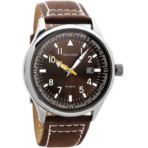 Sekonda Mens Gents Wrist Watch Brown Leather Strap Dial EBay
