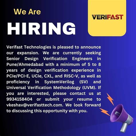 Verifast Technologies Is Looking For Talented Sr Verification Engineers To Venu Keshav