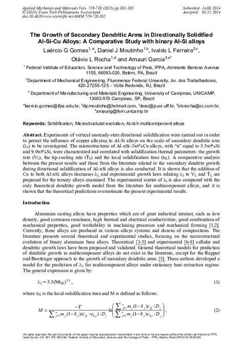 Pdf The Growth Of Secondary Dendritic Arms In Directionally