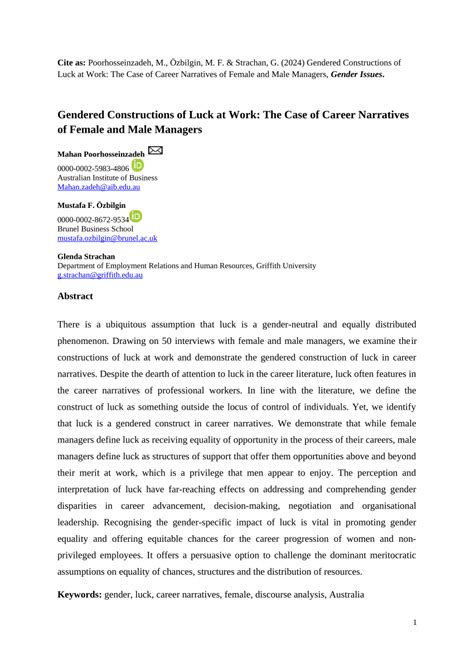 PDF Gendered Constructions Of Luck At Work The Case Of Career Narratives Of Female And Male